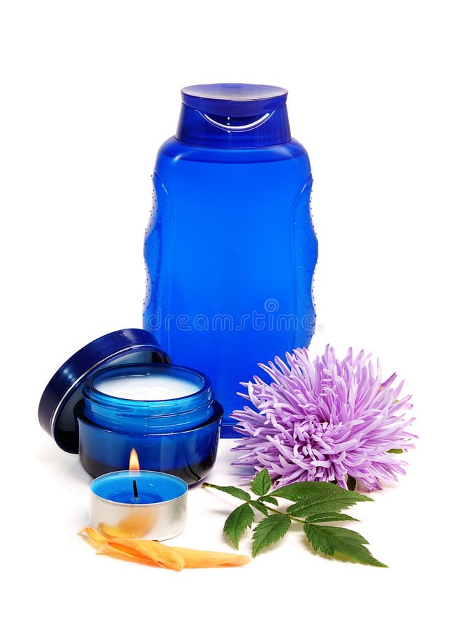 Botella Azul De Perfume Sobre El Fondo Blanco Imagen de archivo ...