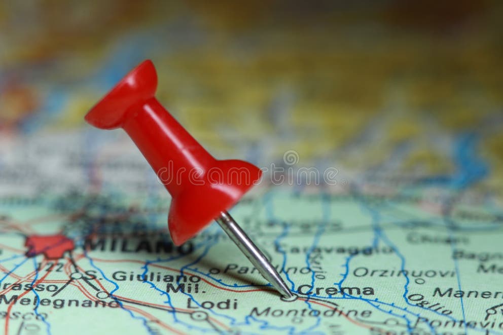 Crema, Italy pin on map stock photo. Image of alps, direction - 367776950