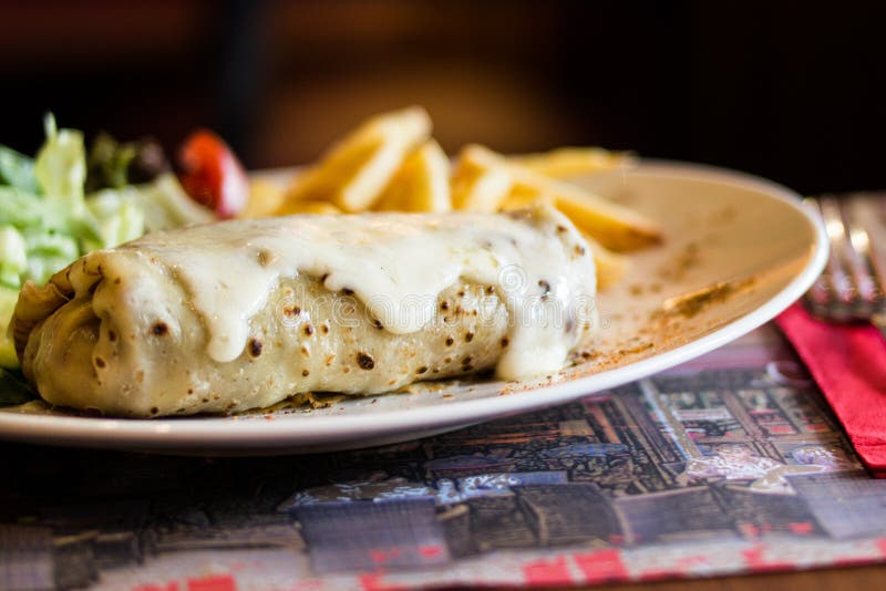 Crepe with Cheese, Lettuce and Fries. Stock Image - Image of fresh ...