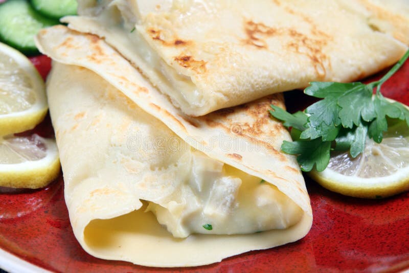 Crepe with chicken filling stock image. Image of lemon - 28160485