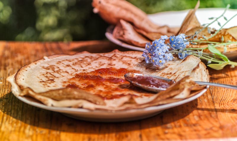 Crepe Filled with Strawberry Jam Stock Photo - Image of fried ...