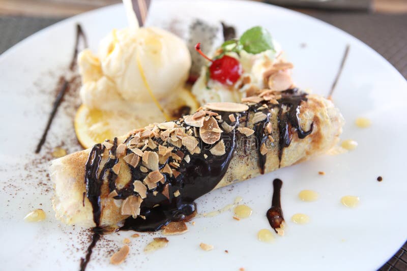 Crepe with ice cream stock photo. Image of pancake, cherry - 22047244