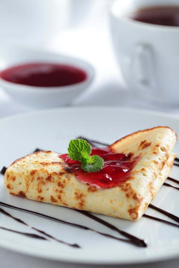 Crepe with jam stock photo. Image of black, leaf, meal - 25322140