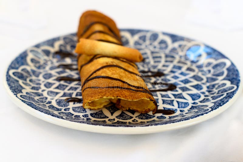 Crepe Plate with a Wafer and a Chocolate Drizzle Stock Photo - Image of ...