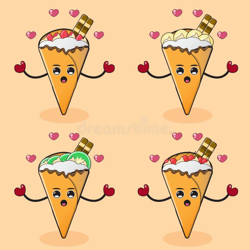 Illustration Cute Cartoon Crepe Set Stock Vector - Illustration of cold ...