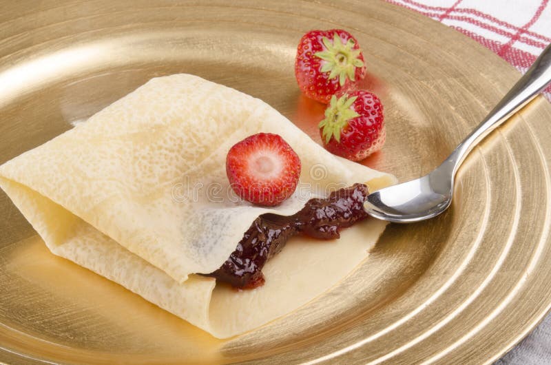 Crepe with Strawberries and Jam Stock Photo - Image of fried, sweet ...