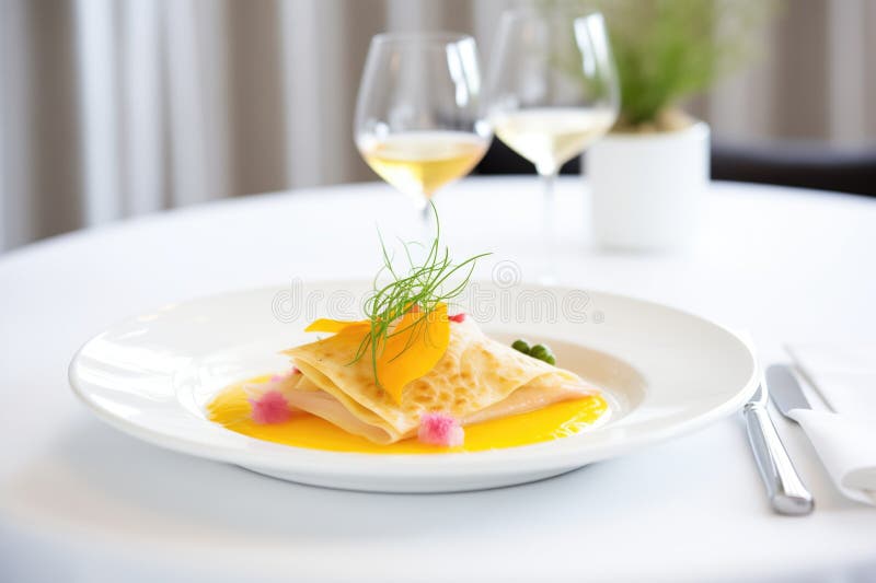 Crepe Suzette on White Plate, Fine Dining Setting Stock Photo - Image ...