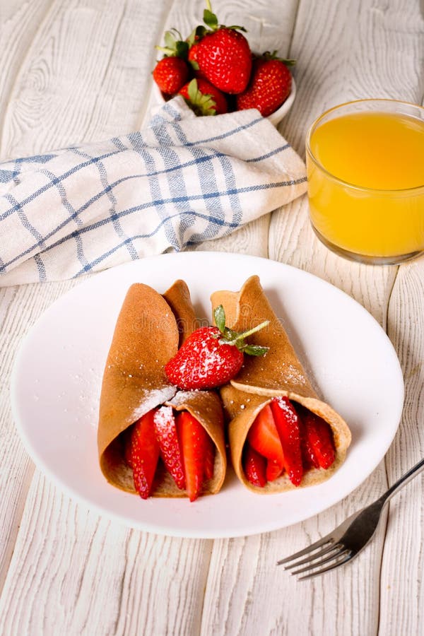 Crepes with Berries, Vertical, Top View, Closeup Stock Photo - Image of ...