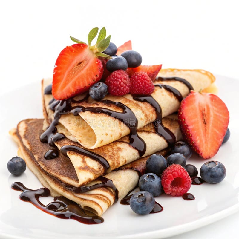 Crepes with Chocolate Syrup and Berries Isolated on Transparent ...