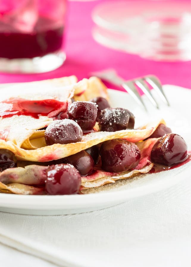 Crepes filled with cherry stock image. Image of eating - 40591761
