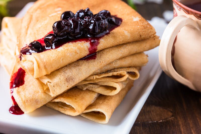 Crepes Folded In Triangles With Currant Jam Stock Image - Image of ...