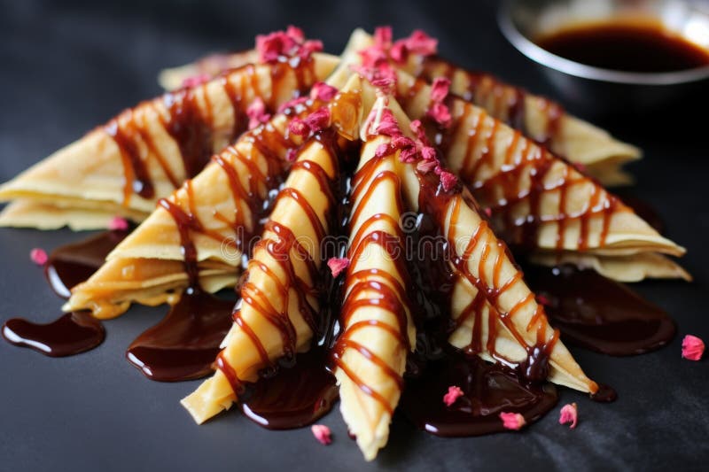 Crepes Folded into Triangles with Syrup Drizzle Stock Illustration ...