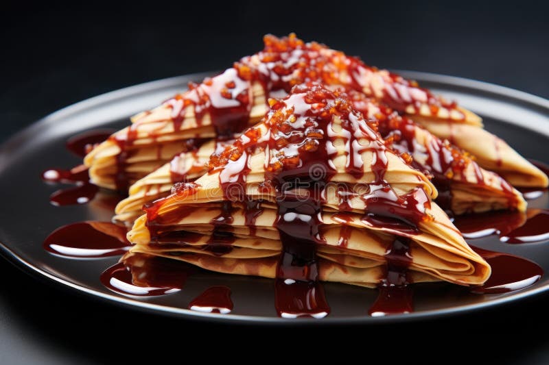 Crepes Folded into Triangles with Syrup Drizzle Stock Illustration ...