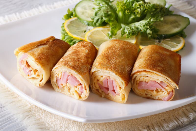 Crepes with Ham and Cheese Close Up Horizontal Stock Photo - Image of ...