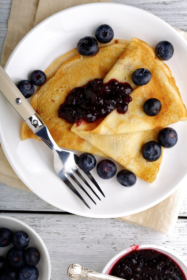 Crepes with Jam and Forest Berries on a Plate Stock Photo - Image of ...