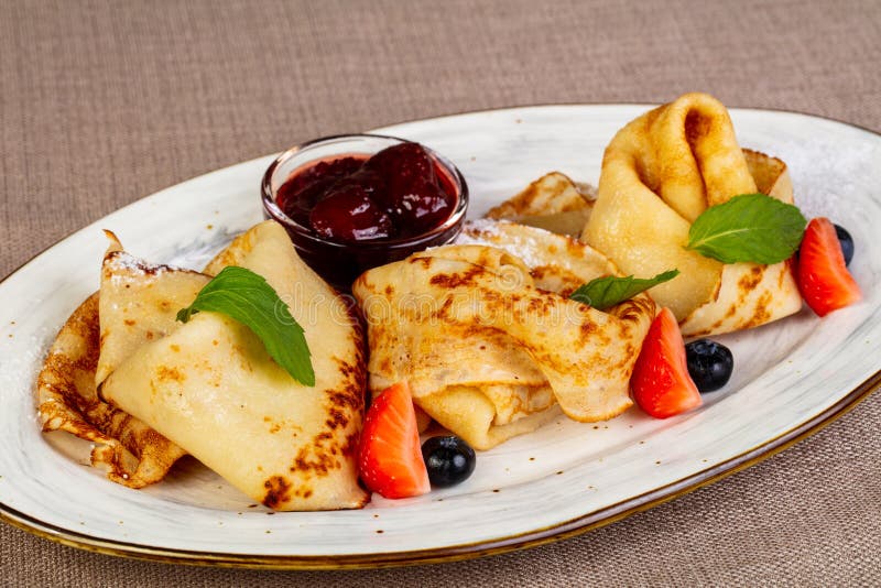 Crepes with jam stock image. Image of pancake, delicious - 127836447