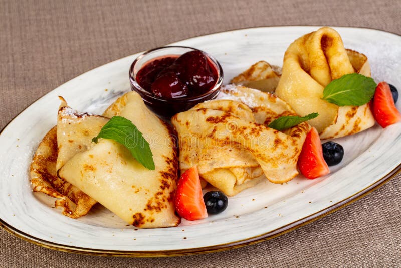 Crepes with jam stock photo. Image of sweet, delicious - 129616722