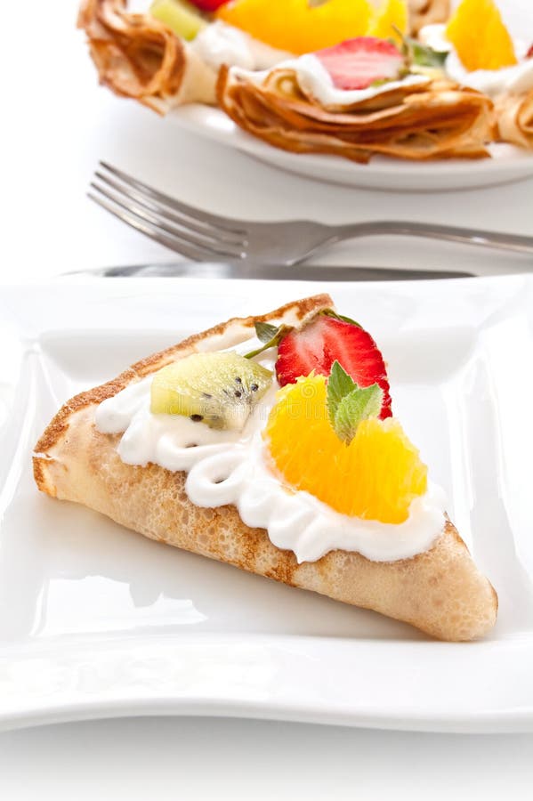 Crepes with Soft Cream and Fruit Stock Image - Image of kiwi, appetizer ...