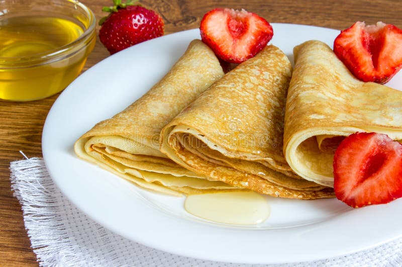 Crepes With Strawberry Syrup Stock Photo - Image of nourish, crepe: 808868