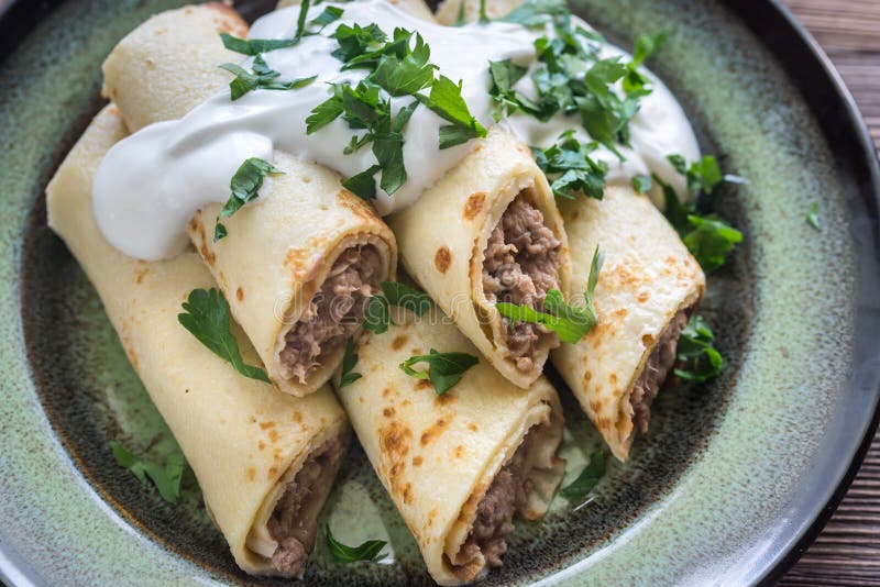 Crepes with tuna stock photo. Image of homemade, dinner - 95515188