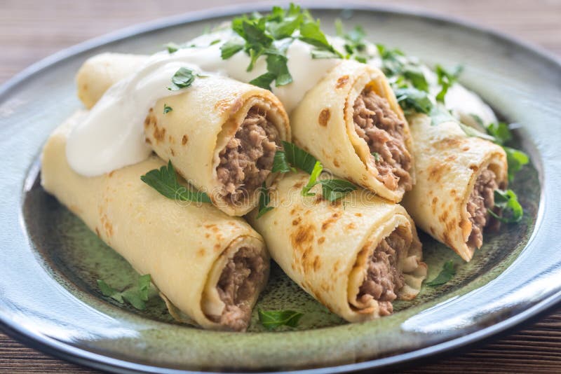 Crepes with tuna stock image. Image of green, minced - 95515417