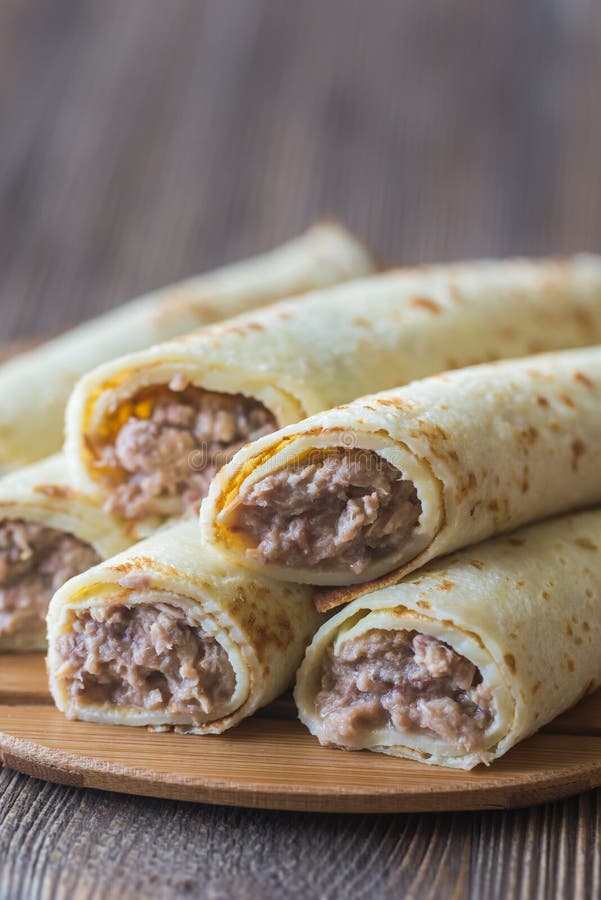 Crepes with tuna stock image. Image of gourmet, roll - 95494899