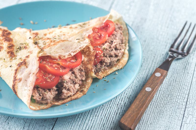 Crepes with tuna stock photo. Image of homemade, roll - 95494706