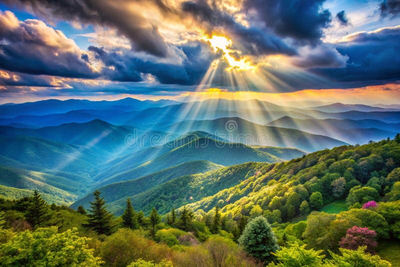 Crepuscular Light Rays Over the Appalachian Mountains Majestic Views ...