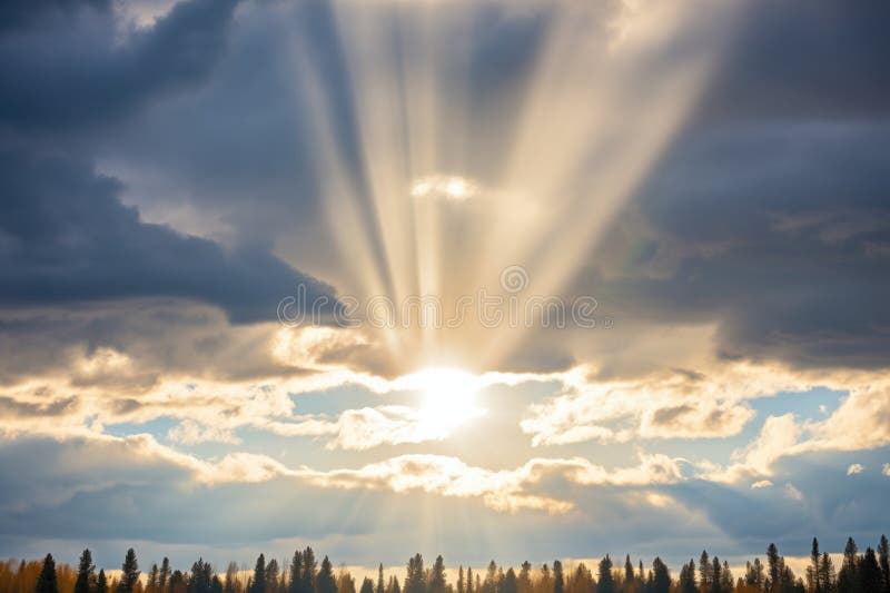 Crepuscular Rays Beaming through Storm Clouds Stock Photo - Image of ...
