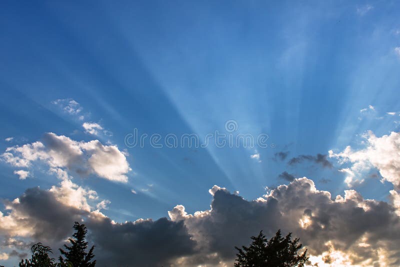 Crepuscular Rays at the Sunset. Stock Photo - Image of sunlight ...