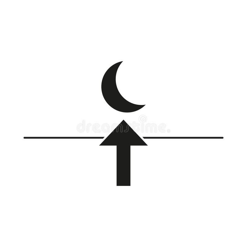 Crescent Above Arrow. Black Minimal Icon. Vector Graphic Symbol. Simple ...