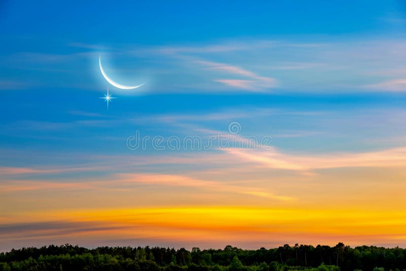 Crescent on the Background of Sunset, Religion Stock Image - Image of ...