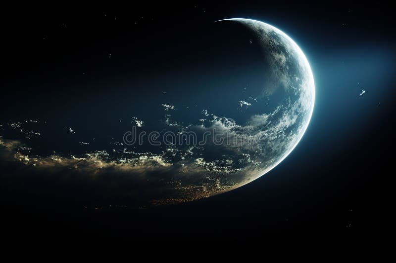 Crescent Earth in Space stock illustration. Illustration of moon ...