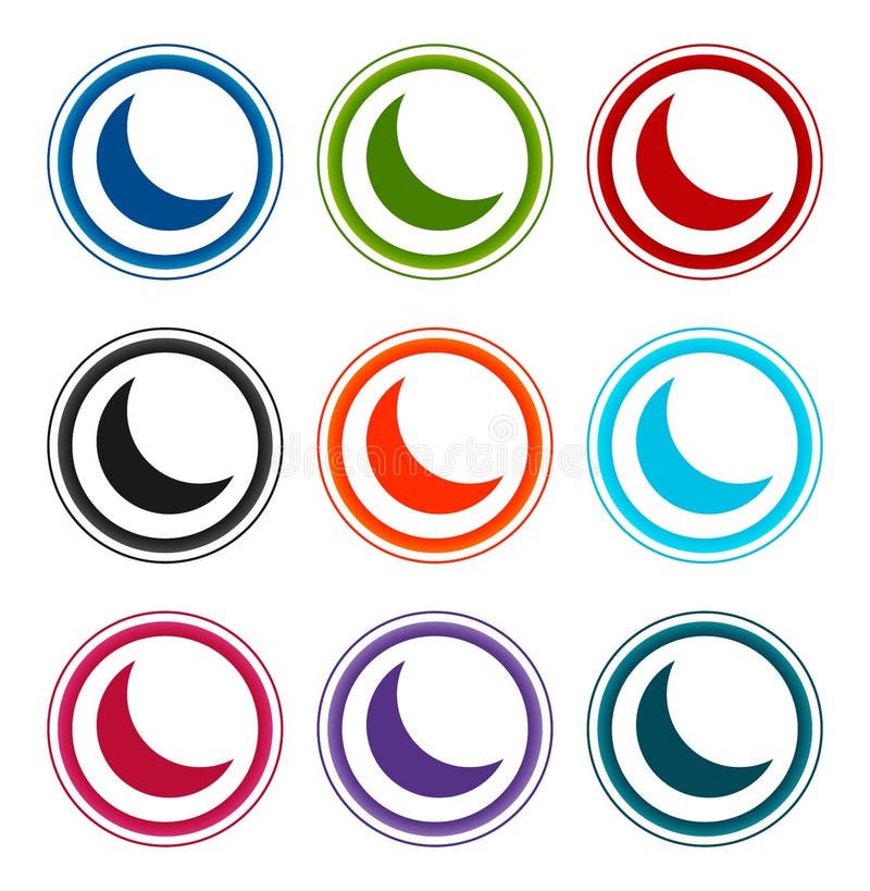 Crescent Half Moon Icon Shiny Round Buttons Set Illustration Stock Vector - Illustration of ...