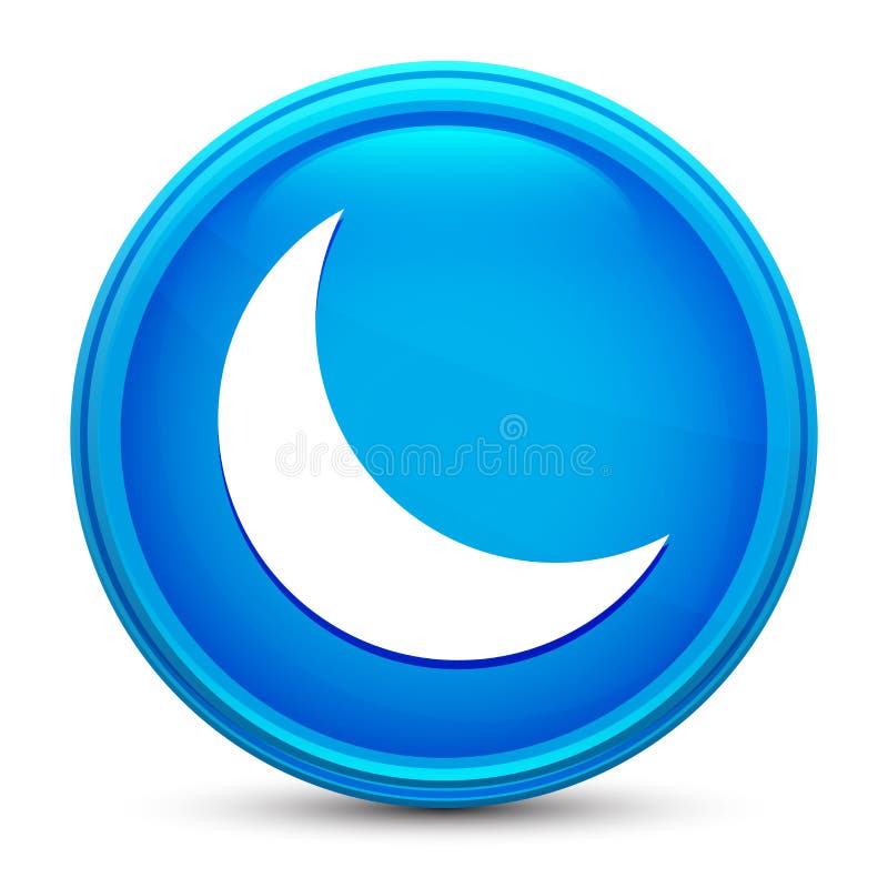 Crescent Half Moon Icon Glass Shiny Blue Round Button Isolated Design ...
