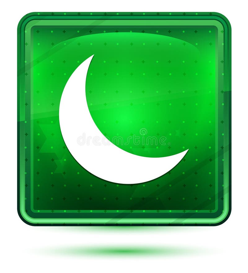 Crescent Half Moon Icon Neon Light Green Square Button Stock ...