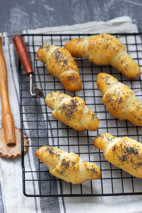 Crescent or Kifli Roll with Poppy Seeds and Jam Stock Photo - Image of ...