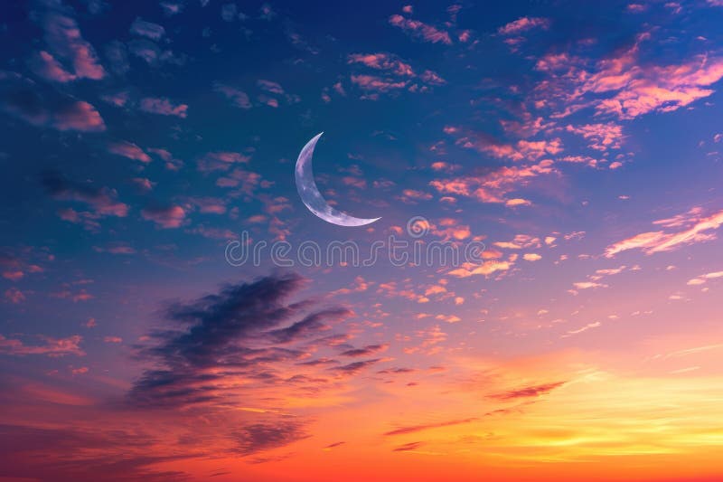 Crescent Moon in the Beautiful Sky AIG51A Stock Image - Image of night ...