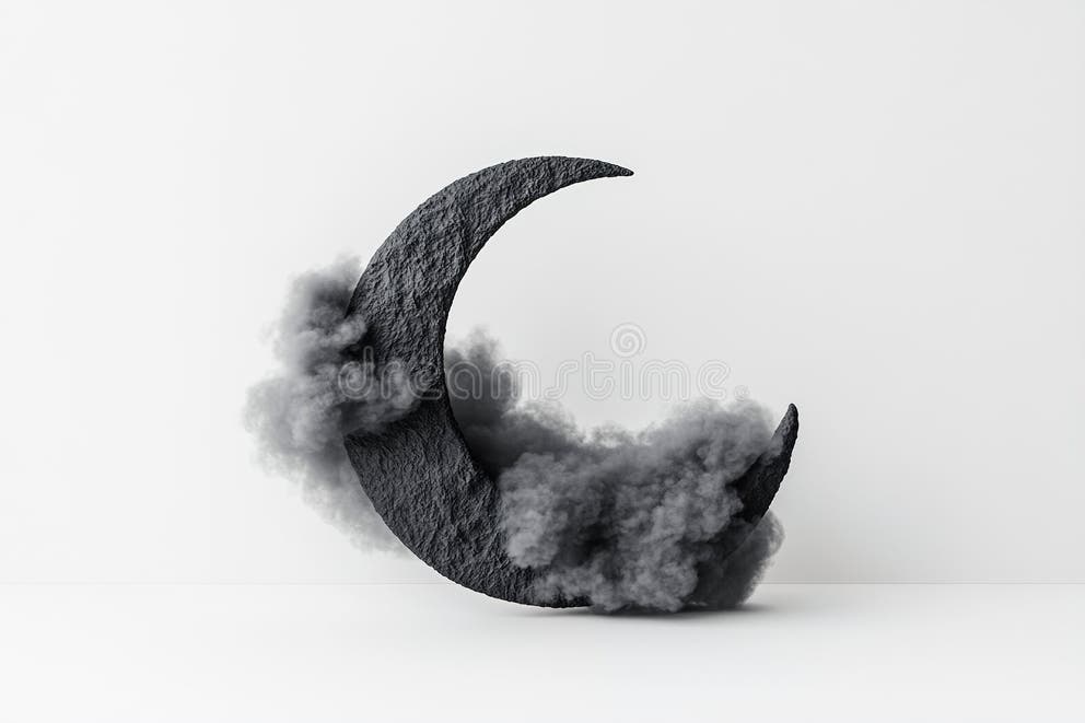 Crescent Moon Design Features Abstract Cloud Textures in Black and ...