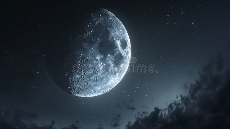 Crescent Moon: a Detailed Close-Up Against the Dark Night Sky Stock ...