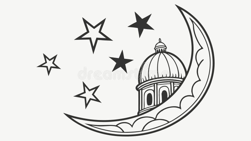 Crescent Moon and Dome, Celestial and Islamic Architecture, Vector ...