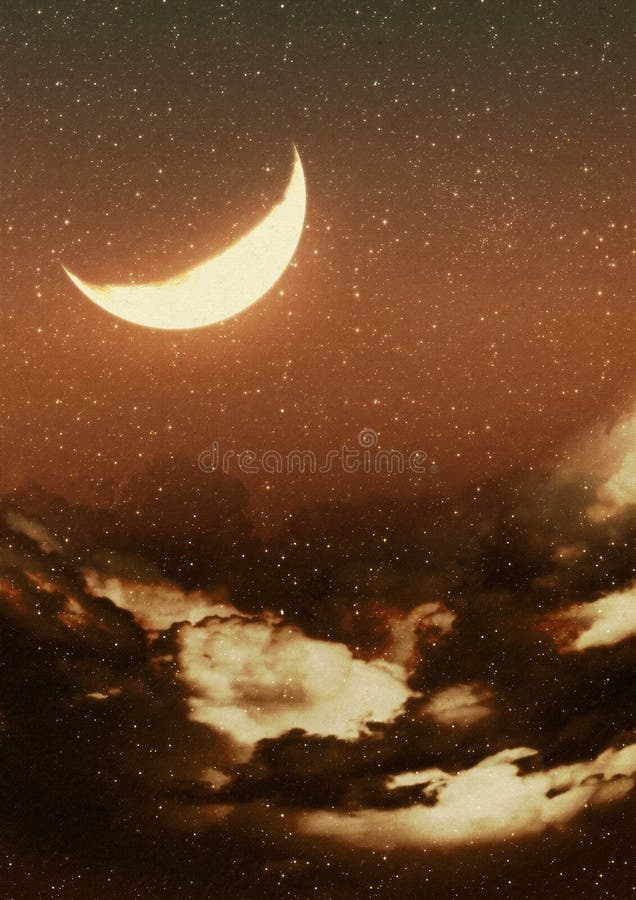 Crescent Moon Et Nuages Grunges Illustration Stock - Illustration of ...