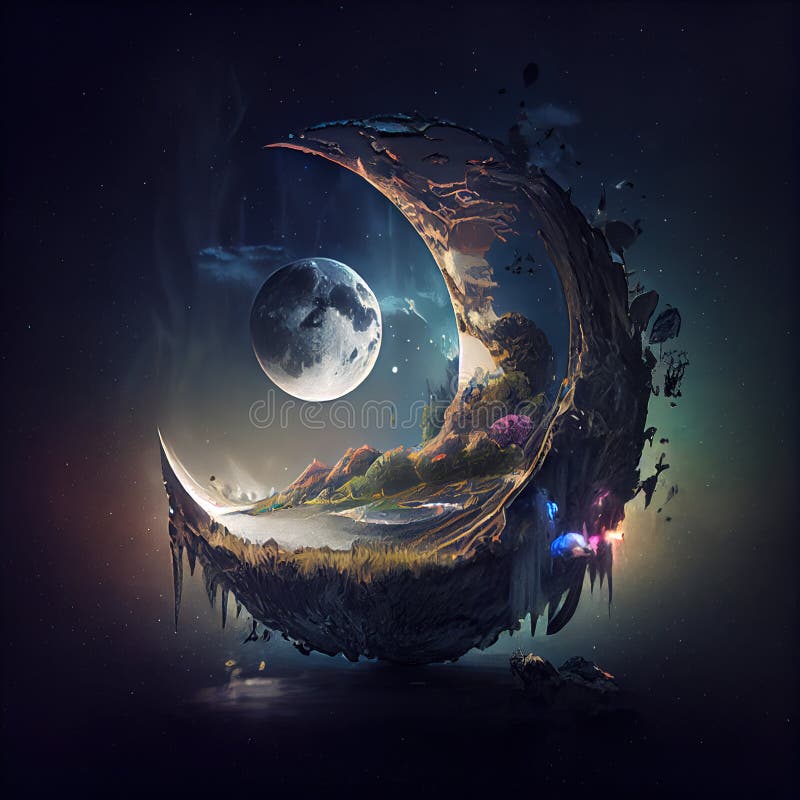 Generative AI: Crescent Moon in a Beautiful Landscape Stock ...