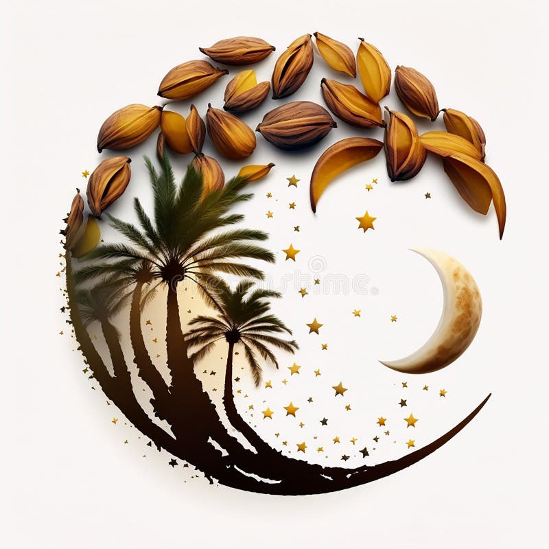 Crescent Moon Formed by Dates Fruit Isolated on White Background Stock ...