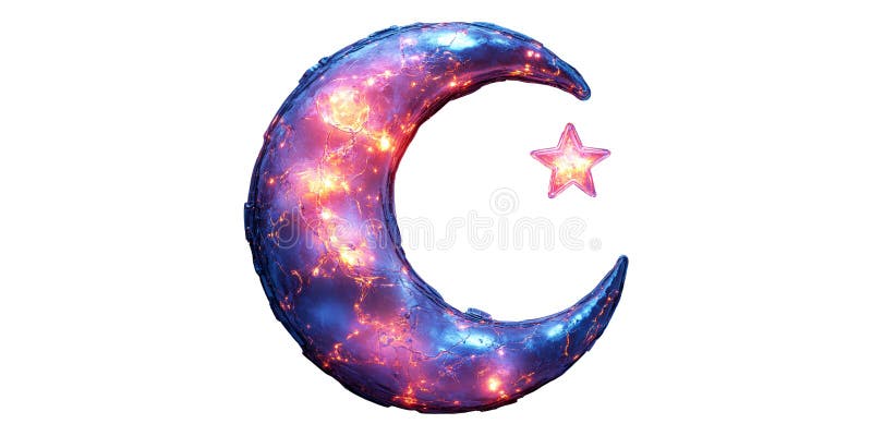 Crescent Moon with Galaxy Texture and Star Accent Isolated on ...