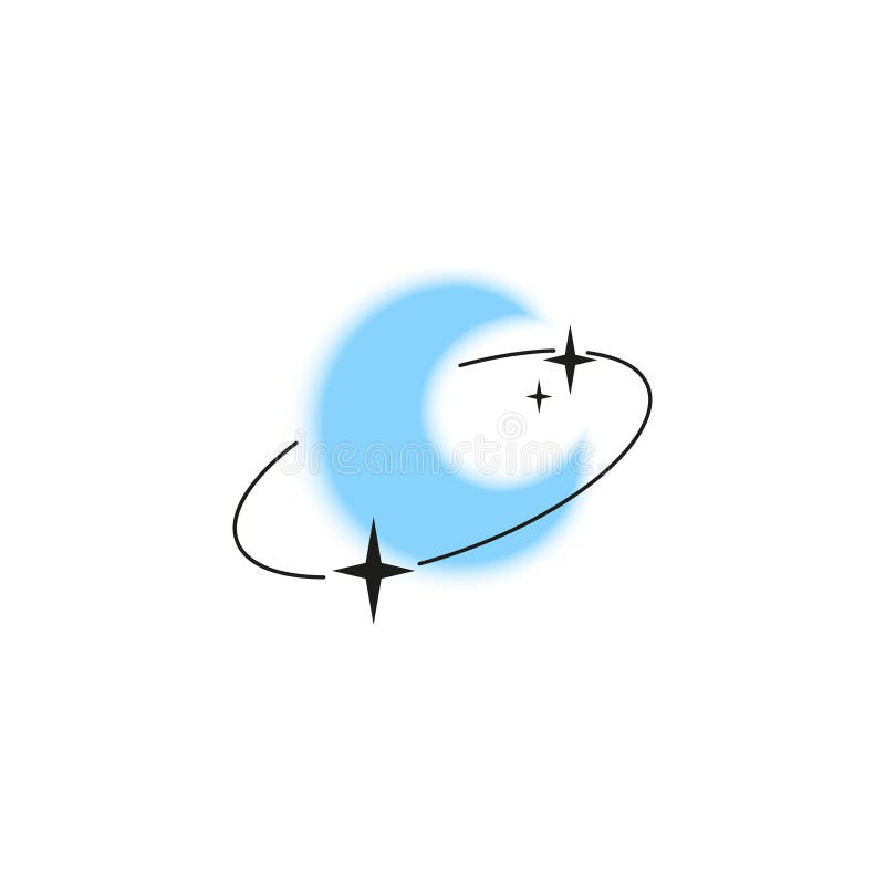 Crescent Moon Gradient Blurred Element with Line Art Ring and Sparkles ...