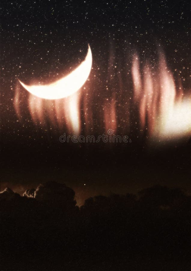 Crescent Moon and Grunge Clouds Stock Illustration - Illustration of ...