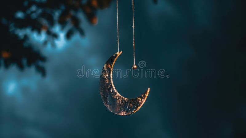 Crescent Moon Hanging from Silver Strings â€ Surreal Celestial Scene ...