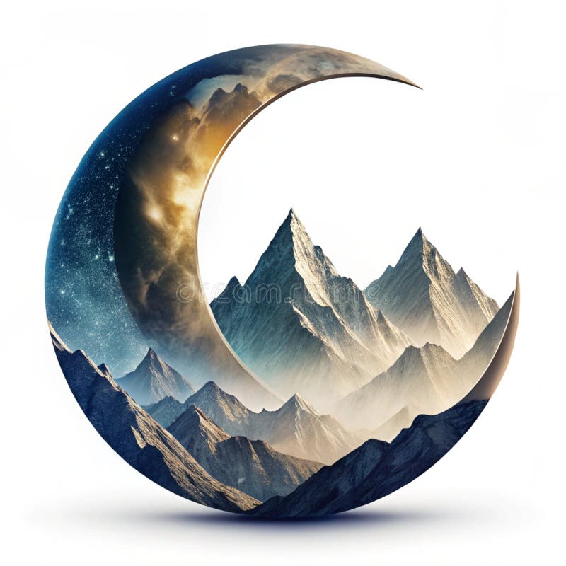 Abstract Moon Over Mountains Stock Illustration - Illustration of scene ...