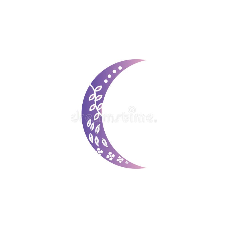 Crescent Moon Icon Logo Illustration Natural Leaf Vector Design Stock ...
